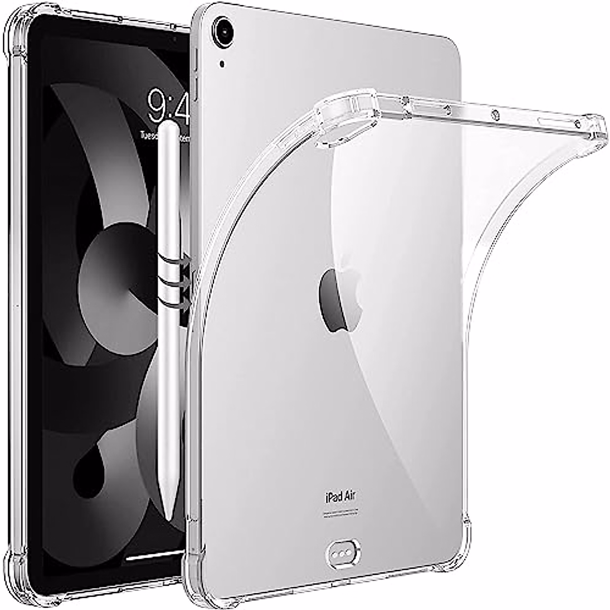 MoKo Case Fit iPad Air 5th/4th Generation 2022/2020 10.9 Inch, [2nd Gen Apple Pencil Charge & Touch ID Supported] Soft TPU Protective Reinforced Corner, Anti-Scratch Tablet Cover, Gray/Clear