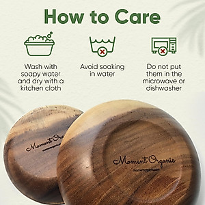 Wooden Bowls set of 2: 8'' Shallow Pasta Bowl and 6'' Dessert/Side Dish Shallow Wood Bowl for Food, Snack & Fruit: Hand-Crafted from Solid Acacia Wood | 100% Organic Packaging