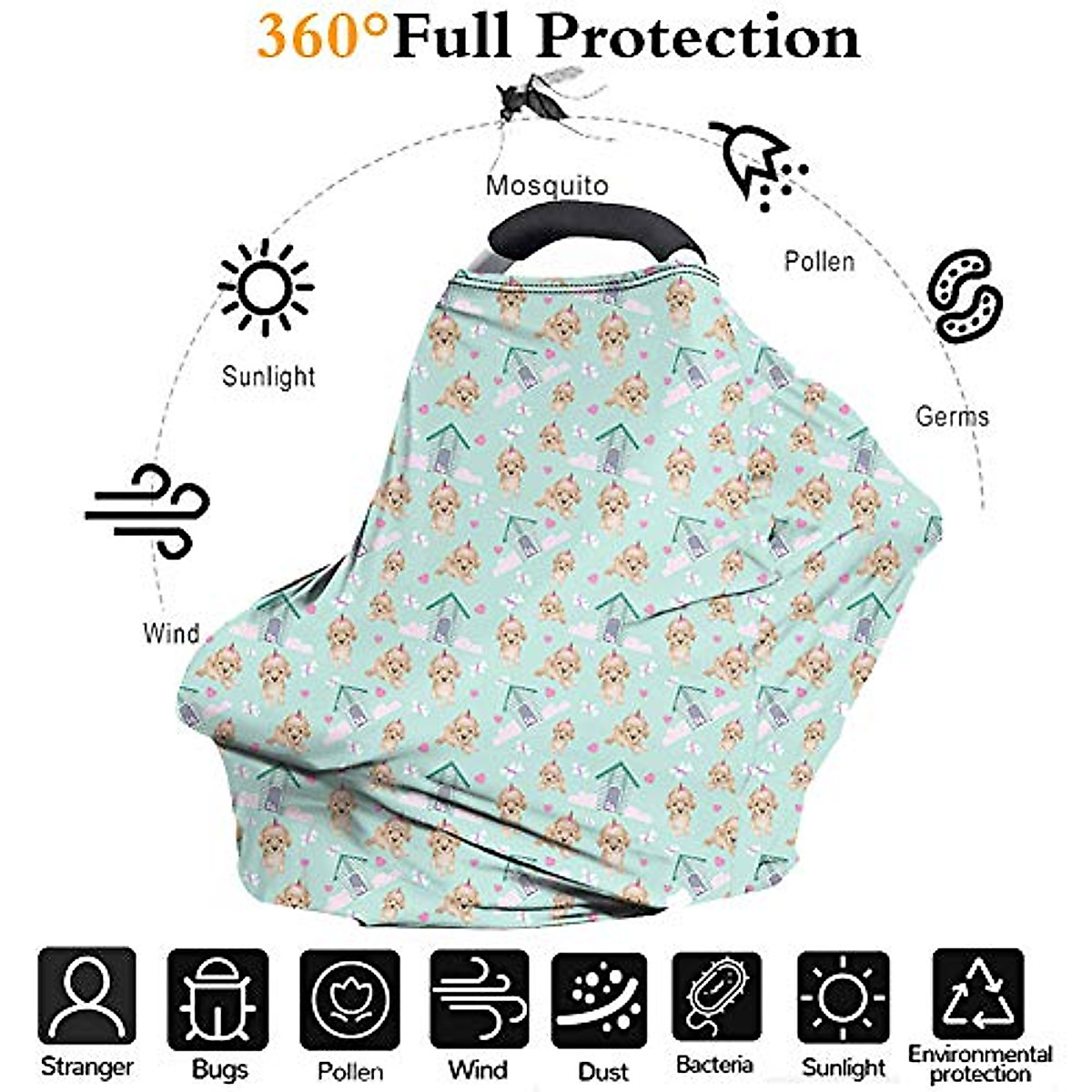 chaqlin Green Cactus Baby Car Seat Covers Multifunctional Infant Carseat Canopy for Boys Girls,Stretchy Breathable Adjustable Peep Window