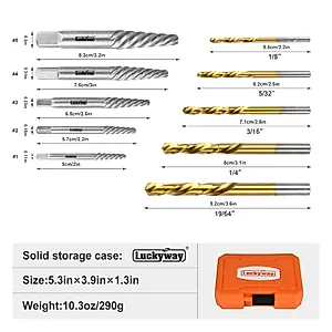 Luckyway 10-Piece Screw Extractor and Left Hand Drill Bit Set, Bolt Extractors, for Removing Broken Studs, Bolts, Socket Screws, and Fittings