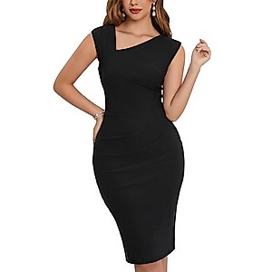 MUXXN Women's Sleeveless V Neck Knee Length Bridesmaid Wedding Guest Pencil Dress Black M