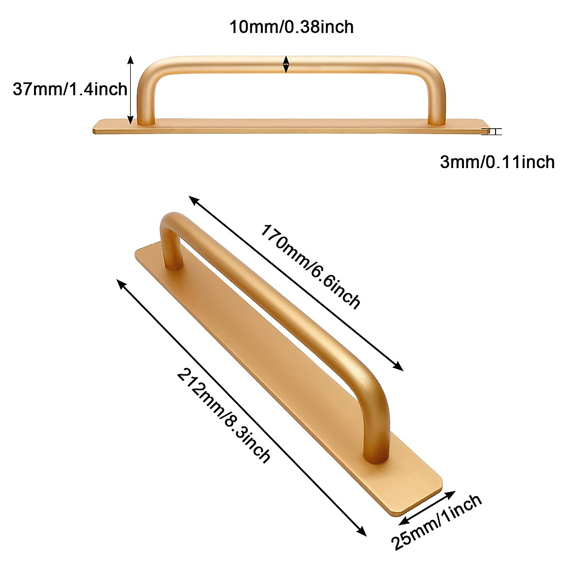 Auvotuis 2Pcs 8.3 Inch Self-Stick Instant Cabinet Handles, Aluminum Alloy Drawer Push Pull Handles Barn Door Handle Helper with Adhesive for Sliding Door, Closet(Silver)