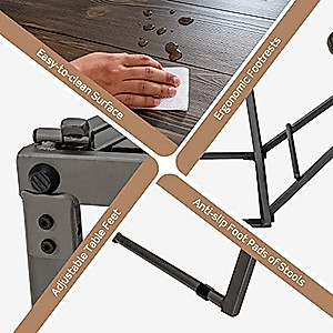 COSTWAY Bar Table and Stools Set of 3, Round Pub Bistro Table with 2 Foldable Stools, Heavy-Duty Steel Frame, Modern Table and Chairs Set for 2, Kitchen Dining Set for Apartment, Restaurant, Bar