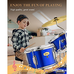 Drum Set Eastar 14 '' Drum Kit for Kids Beginners, 3-Piece with Adjustable Throne, Cymbal, Pedal & 2 Pairs of Drumsticks, Junior Drum Set with Bass Tom Snare Drum, Mirror Blue