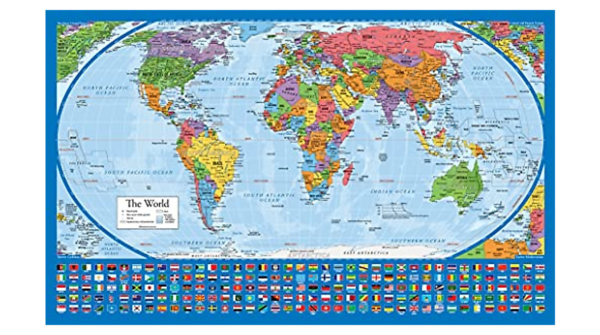 Equal Earth World Map Poster 18x29 Laminated Blue Map
