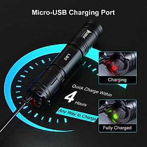 WUBEN L50 Rechargeable Flashlights, USB Tactical flashlights 1200 high lumens, Super Bright IP68 Waterproof LED flashlights, EDC Pocket Flashlights 5 Modes for Emergency, Rescue, Inspection, Hunting