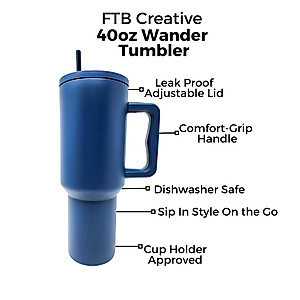 FTB Creative, Wander 40oz Tumbler, Double Wall Stainless Steel, with Lid and Straw (Blueberry)