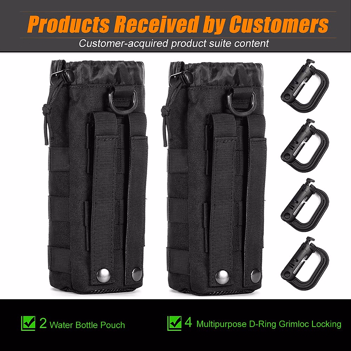 Upgraded Tactical Drawstring Molle Water Bottle Holder Tactical Pouches (NEW-2P Water Pouch)