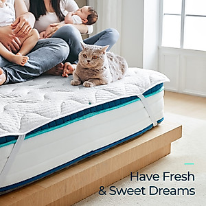 LINSY LIVING Queen Waterproof Mattress Protector, Mattress Pad with Elastic Straps and Buttons, Quilted Breathable Mattress Topper with Tencel Cover and Spiral Fibers, Queen Size White