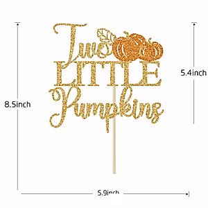 Two Little Pumpkins Cake Topper, Twins Birthday Cake Decor, Boys Girls Little Pumpkin Decor, Fall Twins Baby Shower Gender Reveal Party Decorations, Gold Glitter
