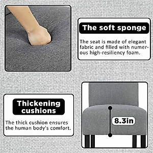 GINMAON Accent Chair Set of 2 Armless Morden Dining Chairs, Upholstered Occasional Chair for Living Room w/Wooden Legs & Thick Sponge Cushion Bedroom Chairs, Gray