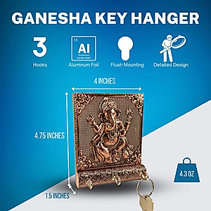 LoveNspire Lord Ganesha Key Holder Home Decor Key Hooks for Wall Hanging Hand Crafted Decorative Showpiece Key Organizer Office Entryway Hallway Living Room Wall Mounted with 3 Hooks Housewarming Gift