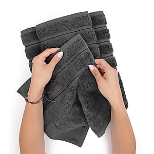 American Soft Linen Luxury 6 Piece Towel Set, 2 Bath Towels 2 Hand Towels 2 Washcloths, 100% Cotton Turkish Towels for Bathroom, Dark Gray Towel Sets