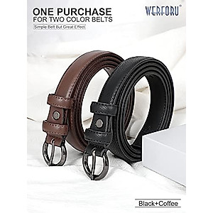 WERFORU 2 Pack Women Belt Skinny Waist Dress Belts Solid Pin Buckle Belt for Jeans Pants,Black+Coffee, Fit Size 46-50 inches