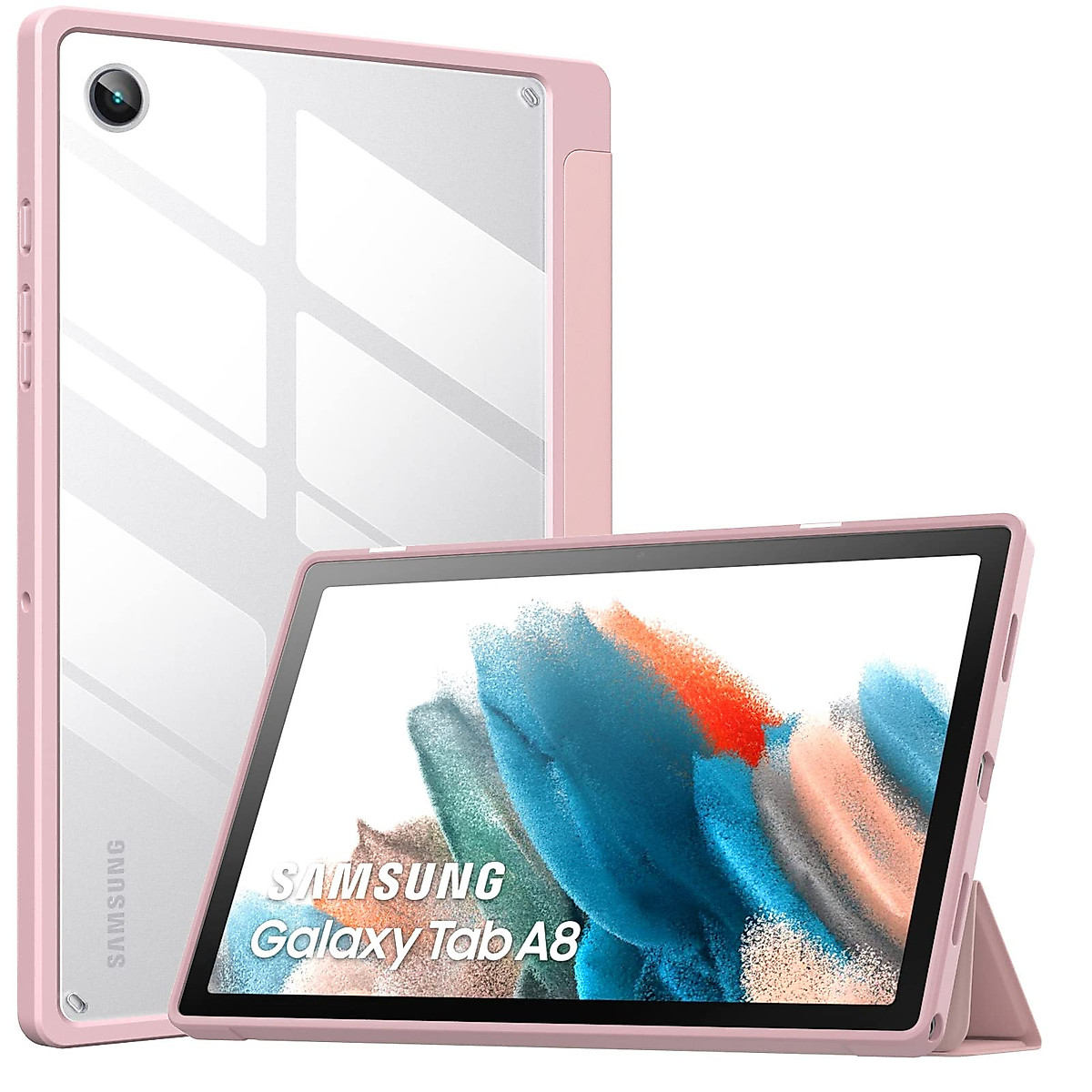 MoKo Case Fits Samsung Galaxy Tab A8 10.5 Inch 2022 (SM-X200/SM-X205/SM-X207), Tablet Case Transparent Back Cover with Auto-Wake Fit Samsung Galaxy Tab A8 2022, Pink
