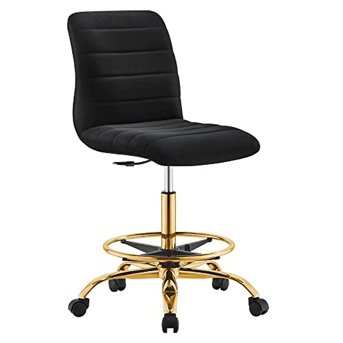 Modway Ripple Armless Performance Velvet Drafting Chair in Gold Black