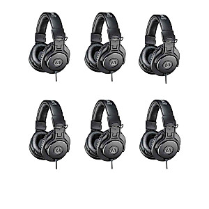 Audio-Technica 6 Pack ATH-M30x Professional Monitor Headphones, 96dB, 15-20kHz, Black - with Microfiber Cloth