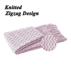 NexHome Throw Blankets for Couch Purple Pink Decorative Knit Blanket with Tassel Fringe Soft Lightweight Zigzag Textured Boho Throws (50"x60" Light Lilac)