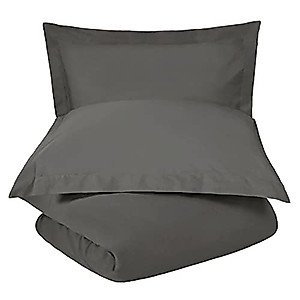 SUPERIOR Cotton Percale Duvet Cover Set, King/California King, Gray, 3-Pieces
