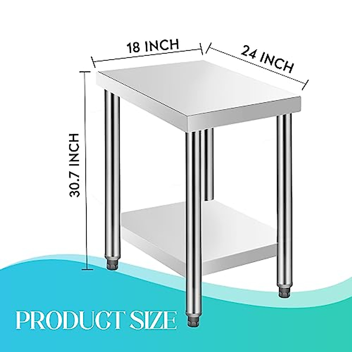 ATMTV Stainless Steel Table for Prep & Work 24x18 Inches, NSF Metal Commercial Kitchen Table with Adjustable Under Shelf and Foot for for Restaurant, Warehouse, Home, Kitchen, Garage