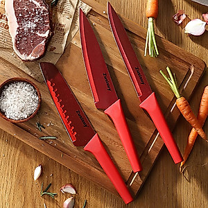 Zusisuy Red Professional Kitchen Knife Chef Set, Kitchen Knife Set Stainless Steel, Kitchen Knife Set Dishwasher Safe with Sheathes