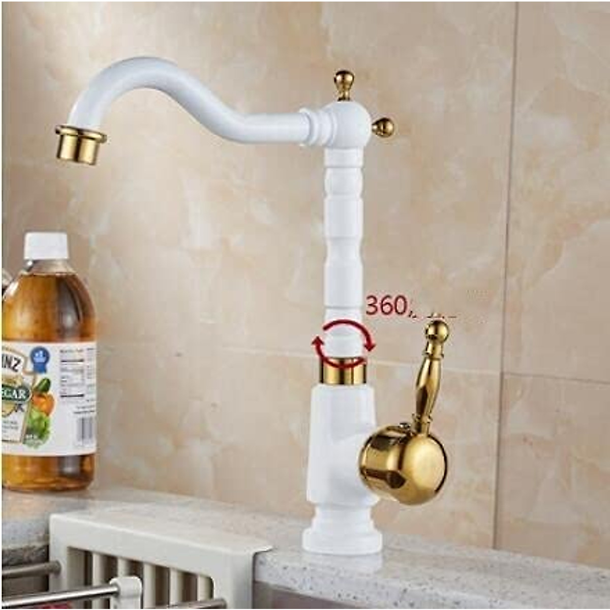 Kitchen Sink Faucet for Bar Farmhouse Commercial, White and Gold Kitchen Faucet, Sink Mixer Tap, 360 Degree Rotation Kitchen Mixer Taps, Single Handle Kitchen Tap (Color : Yellow)