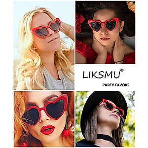 LIKSMU Heart Sunglasses for Women Trendy Cat Eye Love Shaped Sunglasses Vintage Lovely Shades Retro Cute Sun Glasses Party Favors Music Concert Red