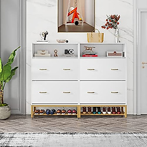 TIYASE Shoe Cabinet with 2 Flip Drawers, Modern Tipping Bucket Shoe Storage Cabinet for Entryway, 28 Pairs Free Standing Shoe Rack Organizer with Shelves,White