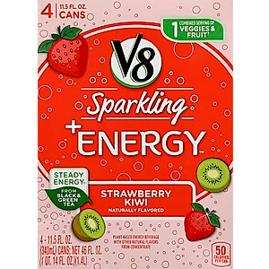 V8 +Energy Sparkling Strawberry Kiwi Juice Energy Drink, 11.5 fl oz Can (4 Pack)