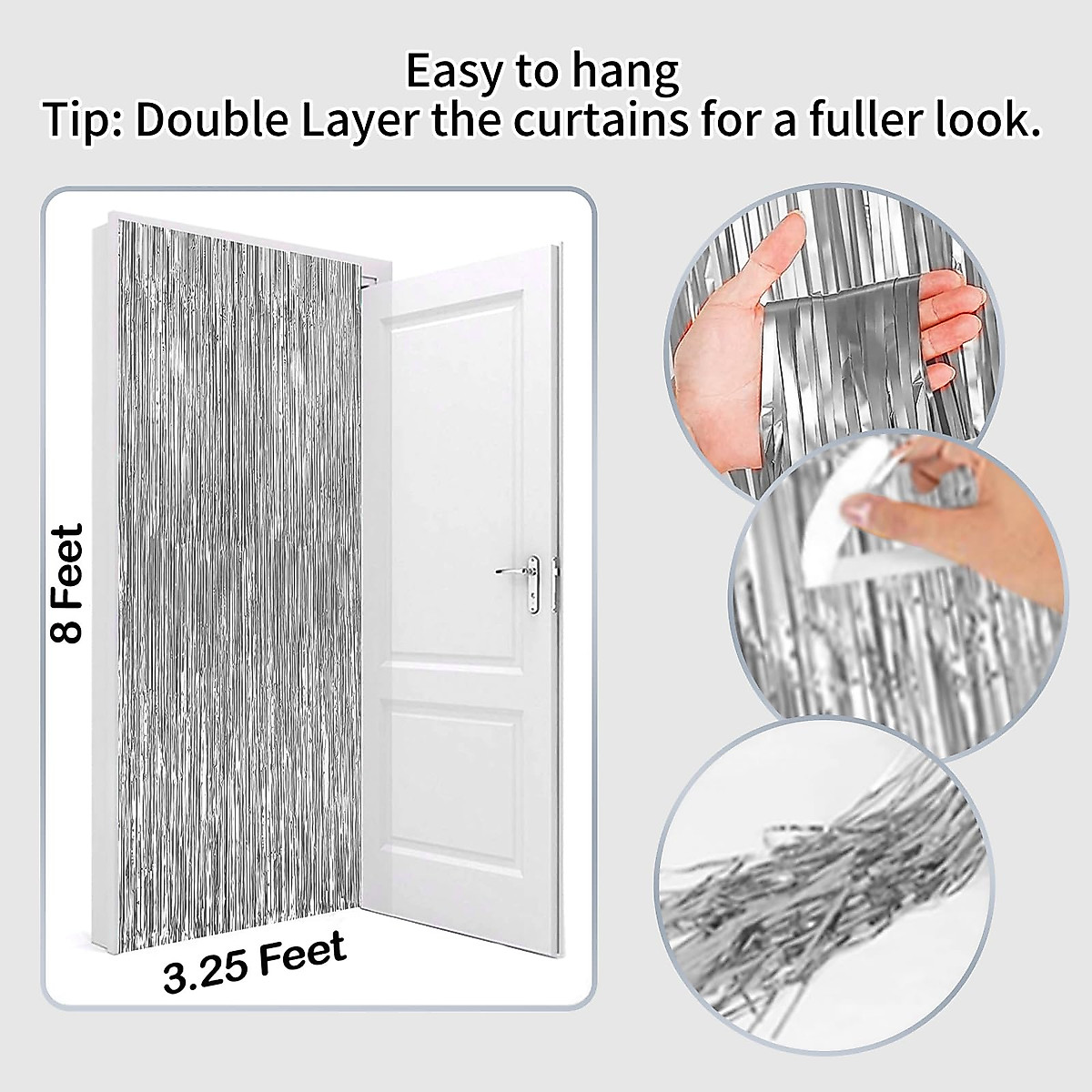 3 Pack 3.2ft x 8.2ft Silver Metallic Foil Fringe Curtains, Tinsel Streamers Bachelorette Party Decorations, Streamers Birthday Decorations, Streamers Party Decorations for Graduation, Baby Shower