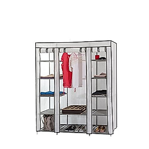 Dream Palace Portable White Fabric Wardrobe, Shelves, Covered Closet Rack, Sock Organizer, Hanger 59 inches