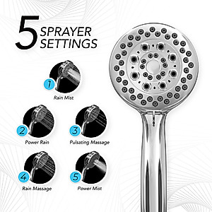 Handheld Shower Head with Hose, Detachable Shower Head With 5 Powerful Spray Settings for Low Water Pressure, Removable Flow Restrictor