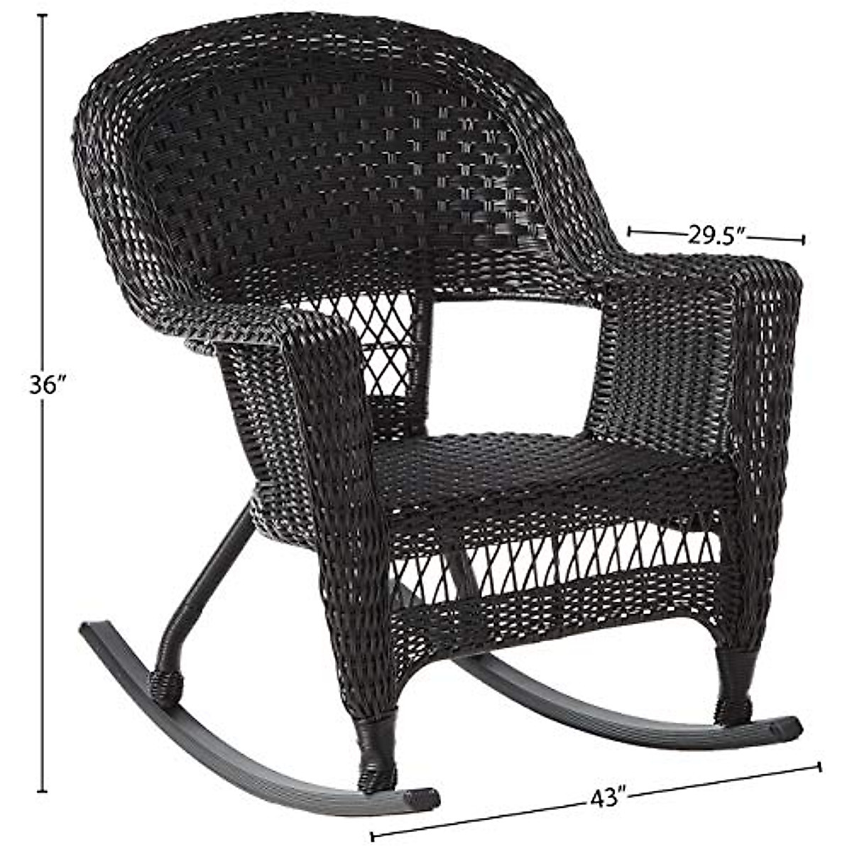 Jeco 3 Piece Rocker Wicker Chair Set, Black