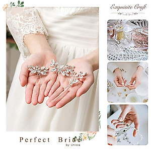 Unicra Bride Wedding Crystal Hair Pins Flower Bridal Hair Pieces Wedding Hair Accessories for Women and Girls Pack of 3 (Silver)