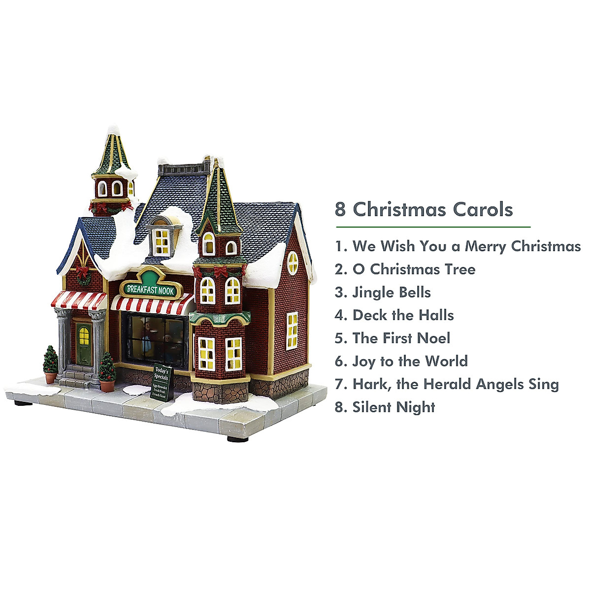 MOMENTS IN TIME Resin Christmas Village Building, Breakfast Nook with LED Lights and Christmas Music - Battery Operated (not Included) (Optional 4.5V Adapter not Included)