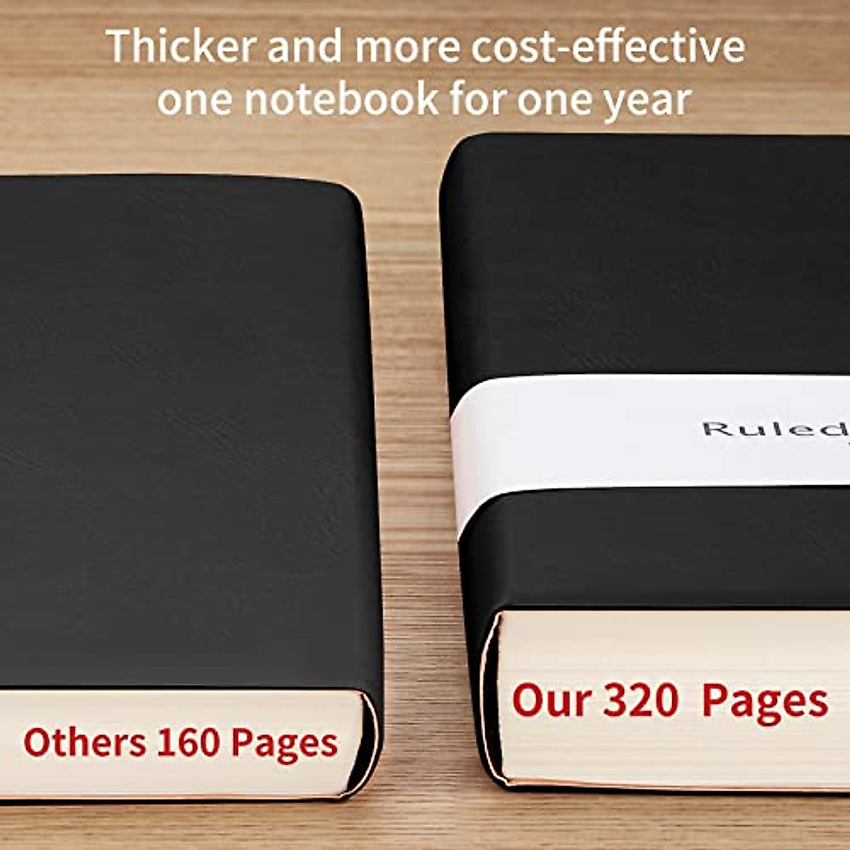 HIUKOOKA College Ruled Lined Journal Notebook-320 Pages A4 Notebook Large Journal 8.3''×11.7'', 100GSM Thick Notebook for Work,Leather Journal for Writing,Office,School with Inner Pocket - Black