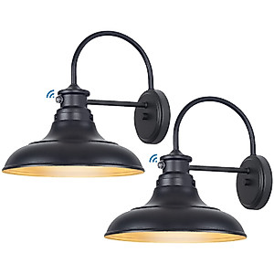 Dusk to Dawn LED Outdoor Barn Lights - 2 Packs Farmhouse Gooseneck Exterior Light Fixture Wall Mount, 12.25" Large Black Porch Lights, Outside Wall Lights for House Garage Patio Doorway (13W 2700K)