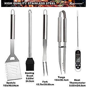 ROMANTICIST 28pc BBQ Accessories Set with Thermometer - The Very Best Grill Gift on Birthday Wedding - Heavy Duty Stainless Steel Grill Set in Case for Outdoor Cooking Camping Grilling Smoking