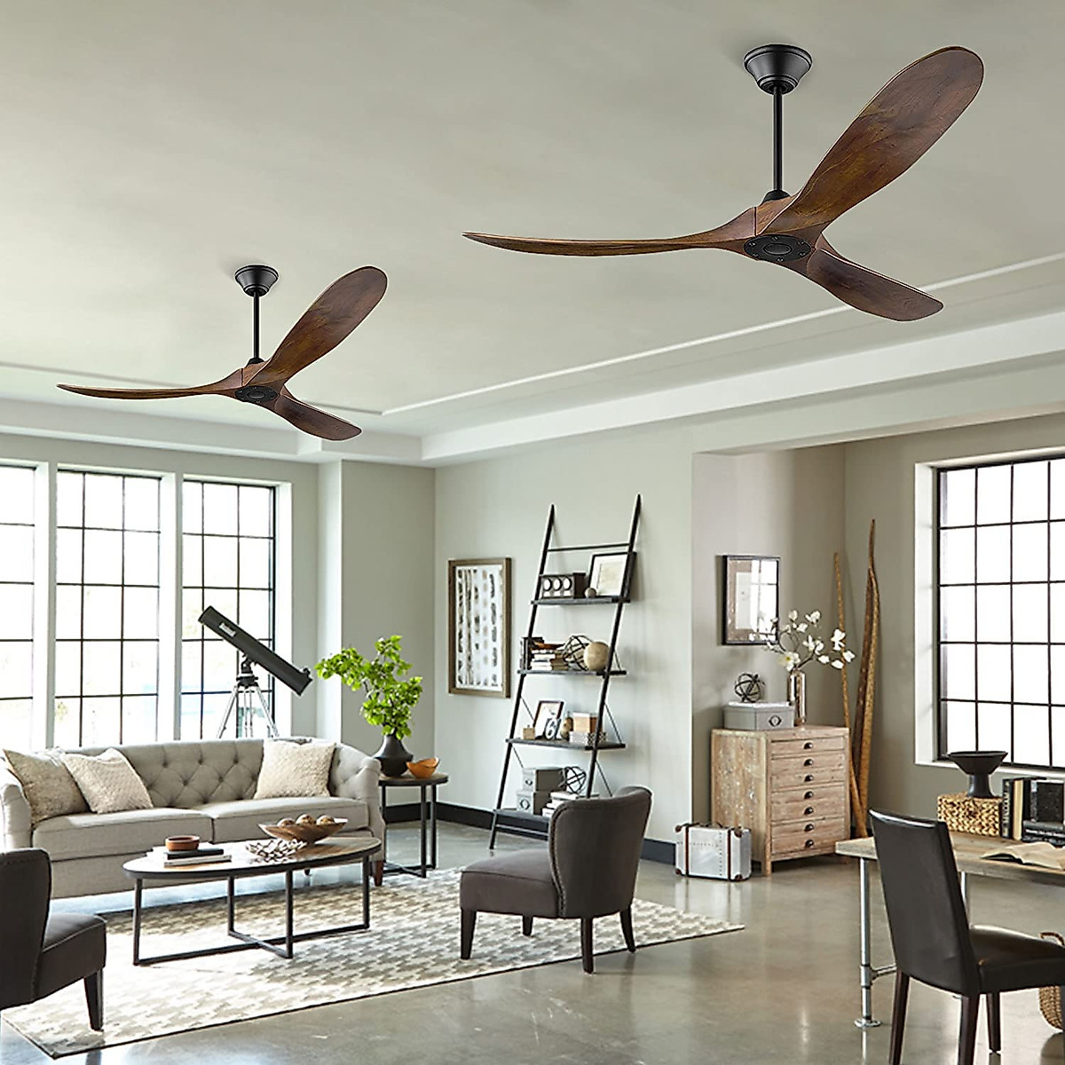 60 Inch Outdoor Ceiling Fans without Lights, 3 Blade Propeller Ceiling Fan No Light with Remote Solid Wood Ceiling Fan Large, Modern Farmhouse Ceiling Fan for Patio Exterior High Low Sloped Ceiling