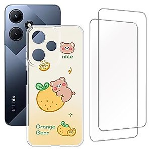 Zuitop Infinix Hot 30i X669C 4G(6.56 Inch) Design Case with 2 Pack Tempered Glass Screen Protector,for Infinix Hot 30i NFC X669D 4G Slim Soft Silica Gel TPU Transparent Protective Cover.