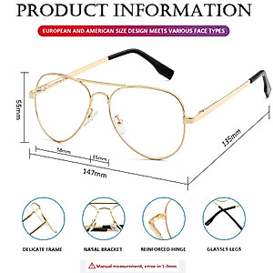 PORADAY Classic Aviator Glasses Clear Lens Metal Frame Eyewear for Men Women (Gold Frame/Clear Lens)