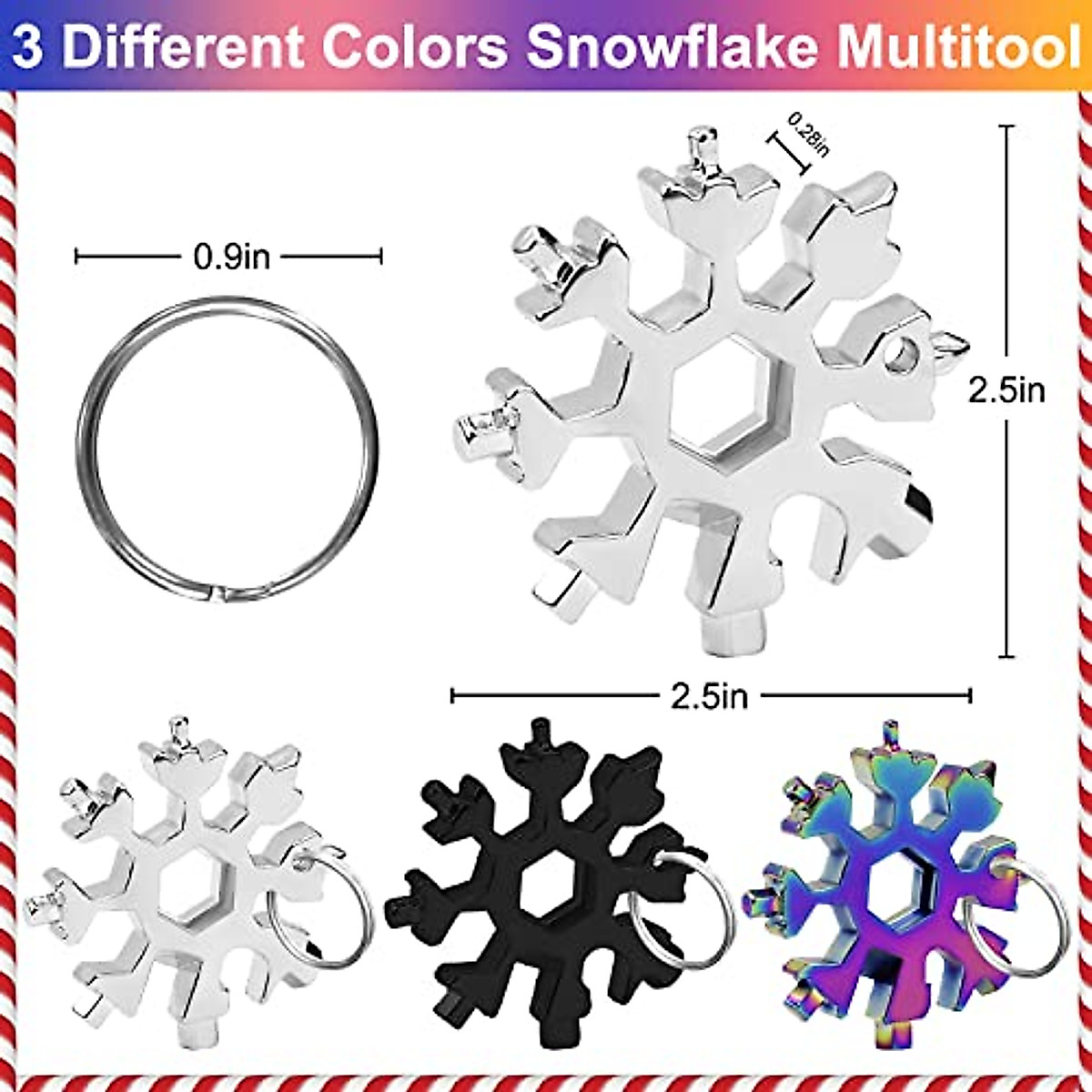 Motiloo 18 in 1 Snowflake Multitool,4 Packs Snowflake Multi Tool,Stainless Steel Snowflake Wrench/Bottle Opener with Key Ring Portable to Take for Great Men Fathers Christmas Gift