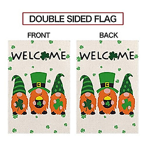 EDDERT Welcome St Patricks Day Gnomes Garden Flag, Double Sided Burlap Vertical Outside Outdoor Yard Lawn Irish Green Shamrock Beer Decoration, 12 x 18 Inch