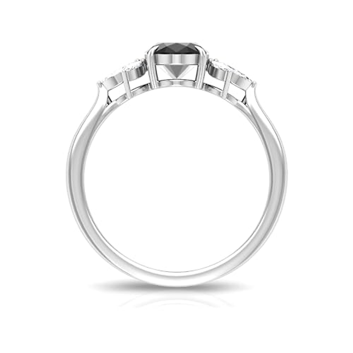 Certified Black Onyx 6X8 MM Oval Engagement Ring with Diamond Accent, AAA Quality (With Ready to Gift Jewelry Box), 14K White Gold, Size:US 9.00