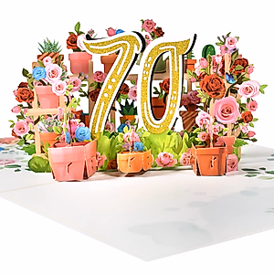 GREETING ART 70th Birthday Card with Pop-Up Design, Laser Cut, Folds Flat, Includes Envelope and Note Card