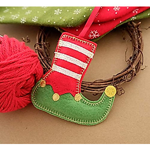 Christmas Ornaments - Set of 6 Plush Felt Handmade Hanging Decorations in Santa, Gingerbread Man, Mitten, Elf Shoe, Ugly Sweater, Stocking Design for Trees and Advent Calendars - Approx. 3.5" Each
