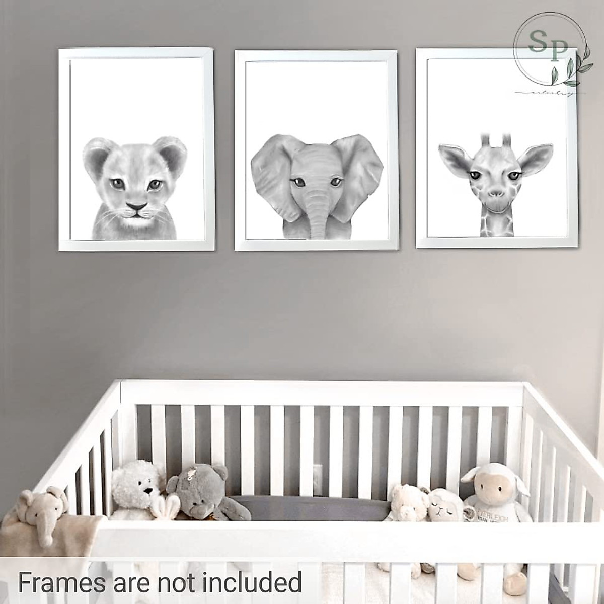 Set of 3 Baby Safari Animal Rustic Nursery Decor |11"x14"| Baby Giraffe, Lion, and Elephant Safari Animal Wall Art Set - Artwork for Outdoor Themed Gender Neutral Baby Girls or Boys