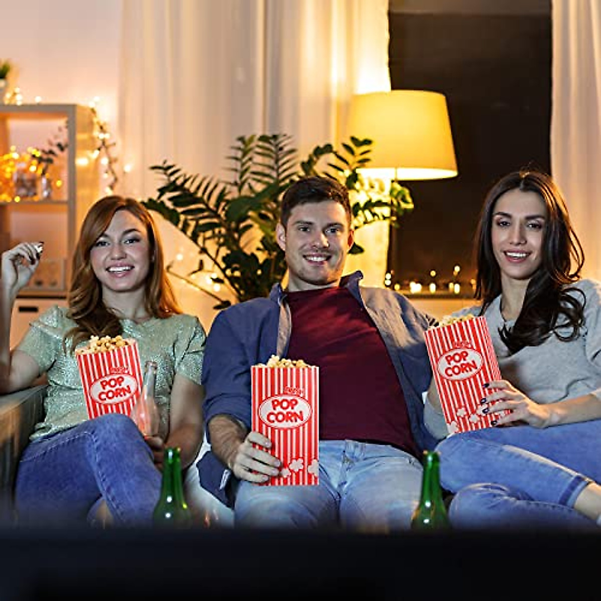 Popcorn Bags Paper Bags Grease Resistant Popcorn Container Single Serving 2 oz Paper Sleeves Red/White Leak Proof Flat Bottom for Movie Theme Party Supplies Retro Carnivals Fundraisers (200 Pcs)