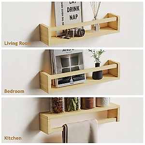 BBLIKE Nursery Book Shelves Set of 3 - Floating Shelves for Wall with Stuffed Animal Net, Wood Wall Mounted Shelves, Hanging Nursery Furniture for Toy Storage and Playroom, Kids Room, Nursery Decor