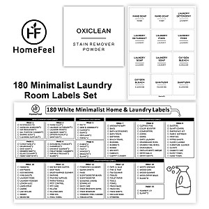 180 Minimalist Laundry Labels for Jars, Laundry Stickers for Containers, Cleaning for Laundry Room Spray Bottles and Household Organization, Waterproof and Easy to Stick and Peel